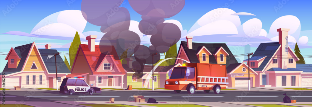 Fire in house vector cartoon illustration. Building burning and ...