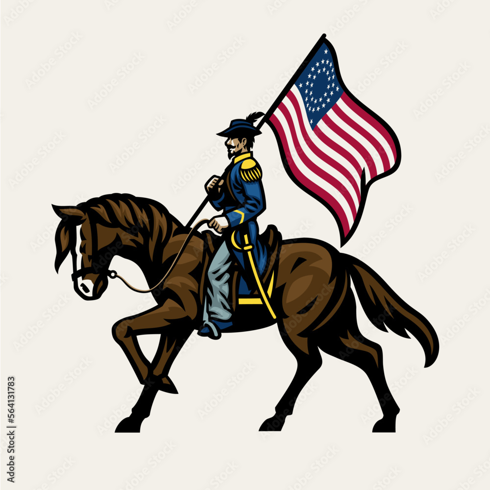Civil War Union Army Riding the Horse While Hold the Flag Stock Vector ...