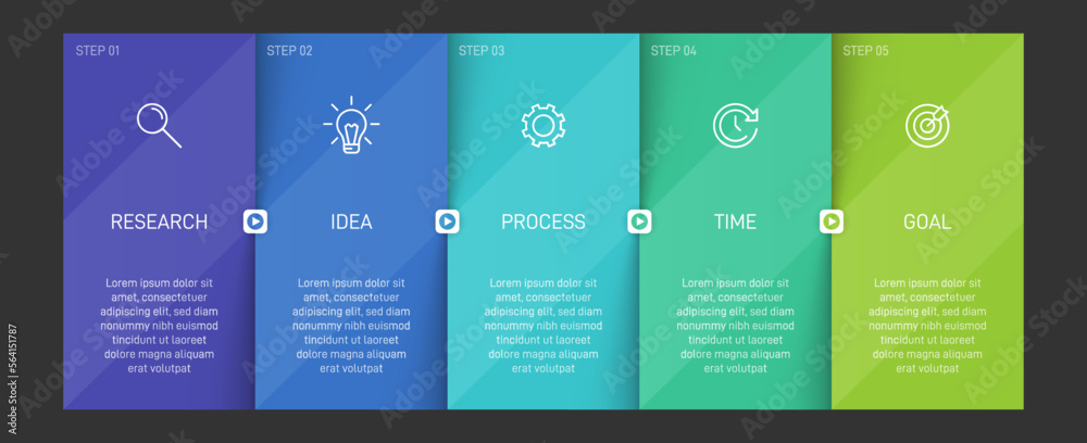Vertical infographic design with icons and 5 options or steps. Thin ...