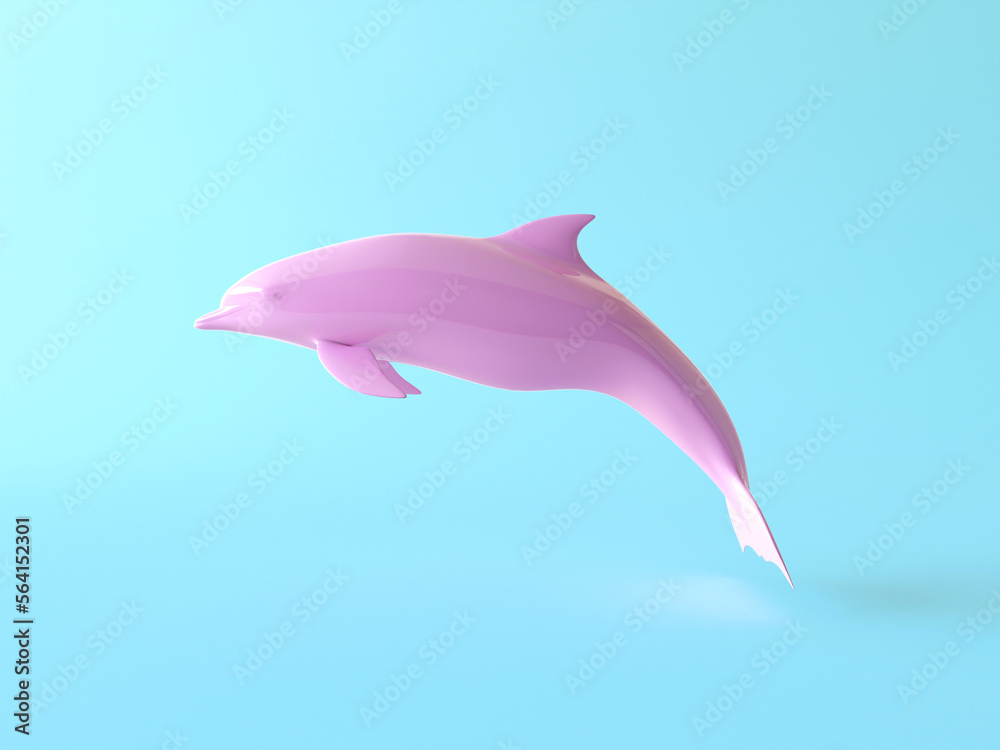 Contemporary art, 3d model of a pink monochrome dolphin isolated on a ...