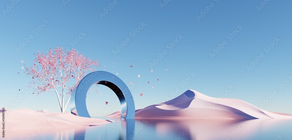 Surreal Beautiful Dream land background. Abstract Dune in winter season ...