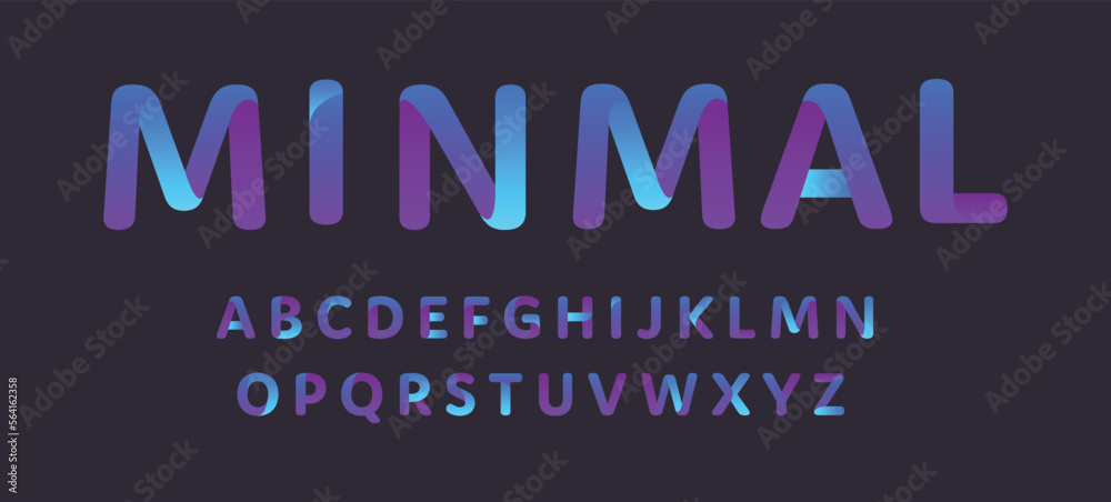 Miniaml Rounded bold font of blue gradient glow ribbon letters set ...