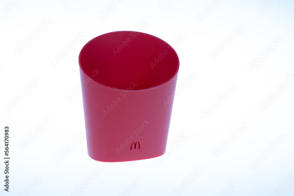 McDonalds sign brand m logo text on rigid plastic red french fries chip ...