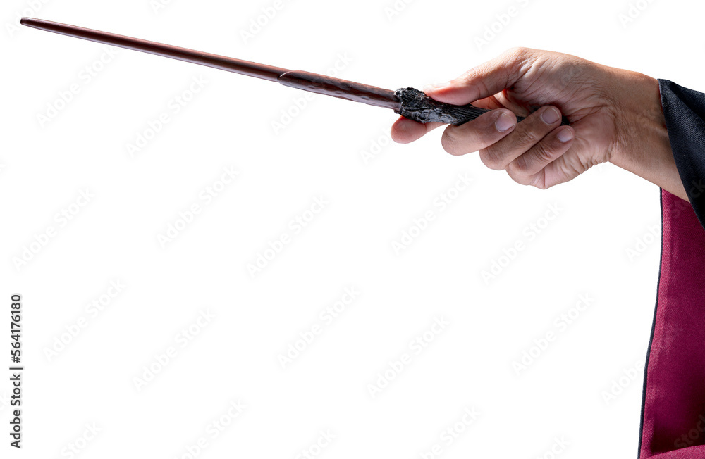 Hand holding Magic wand Wizard tool on white background PNG File. Stock ...