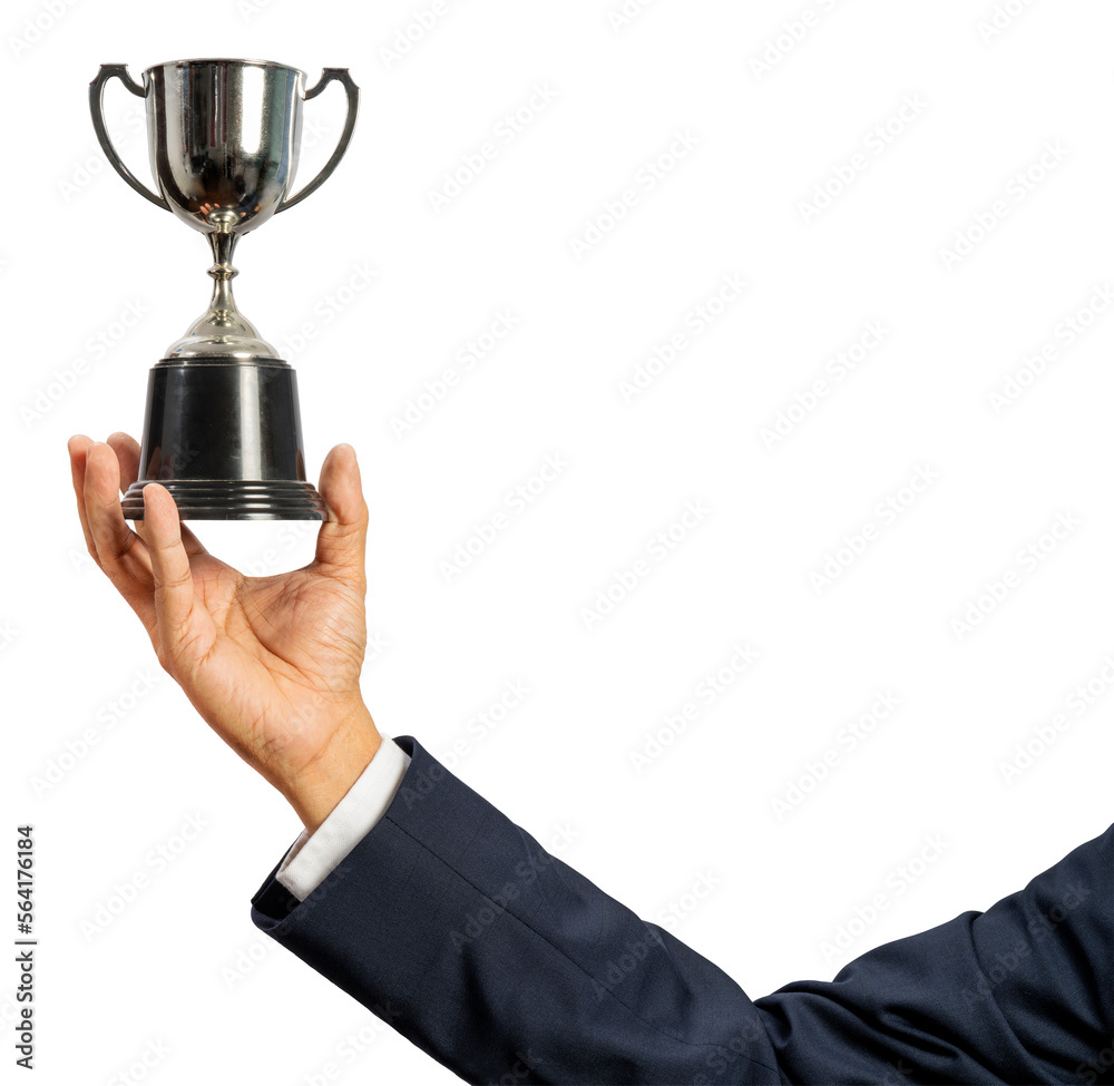Hand Holding trophy isolated on white background, Hand Holding trophy ...