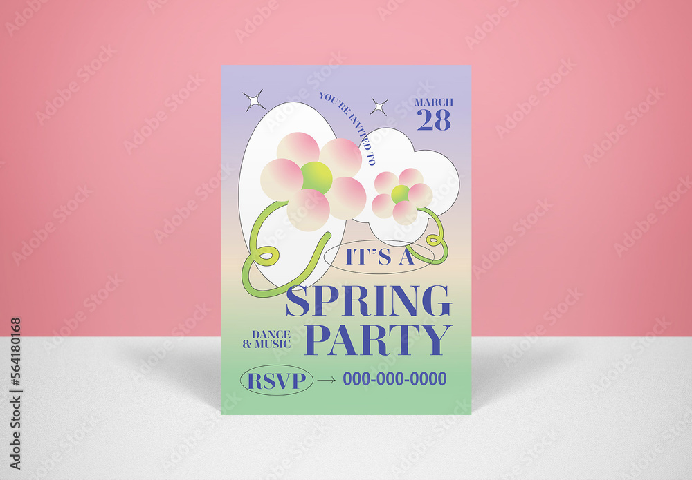 Purple Y2K Spring Party Invitation Stock Template | Adobe Stock