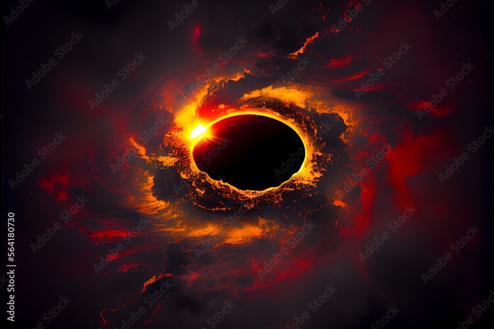 Black hole sun abstract dark red background, empty dark scene, sun ...