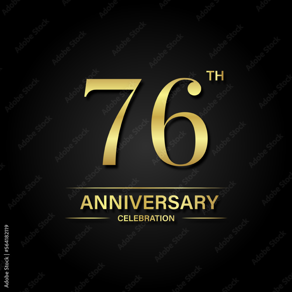 76th anniversary celebration with gold color and black background ...