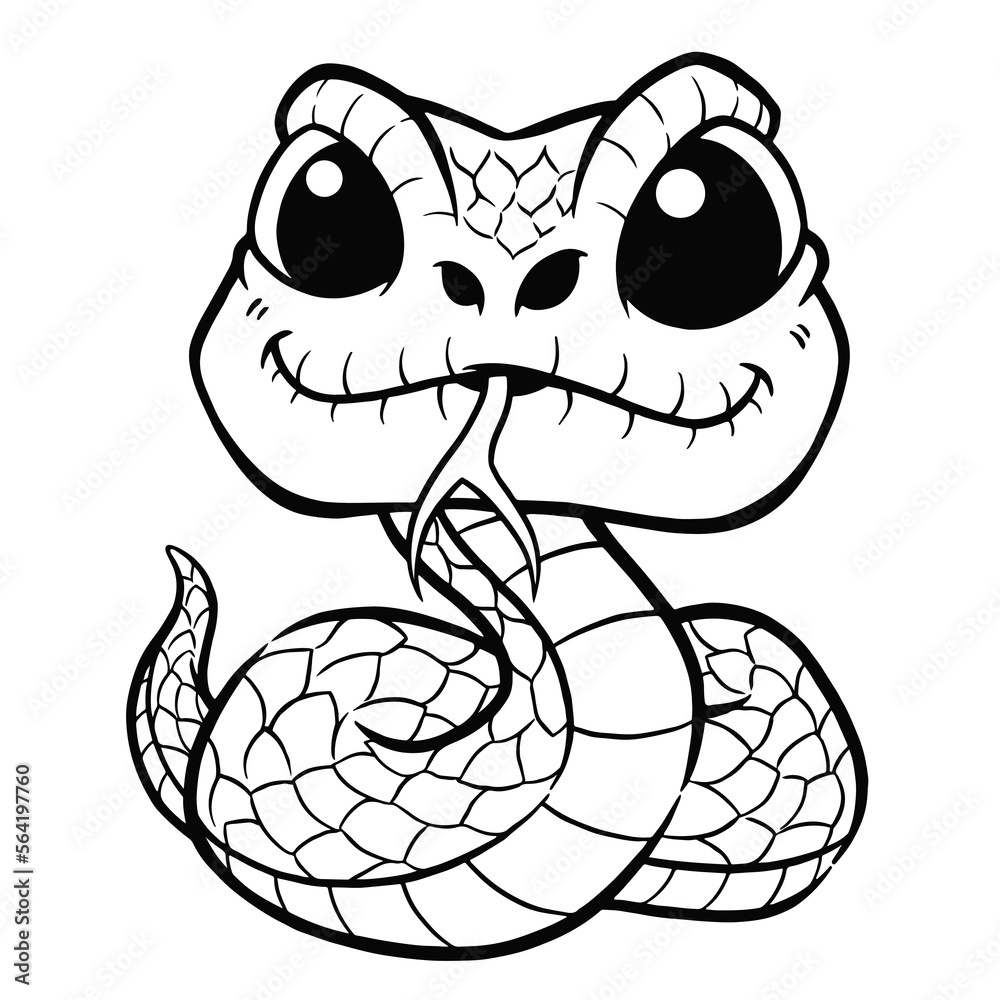 Vector Illustration of Cartoon Snake - Coloring book for kids Stock ...