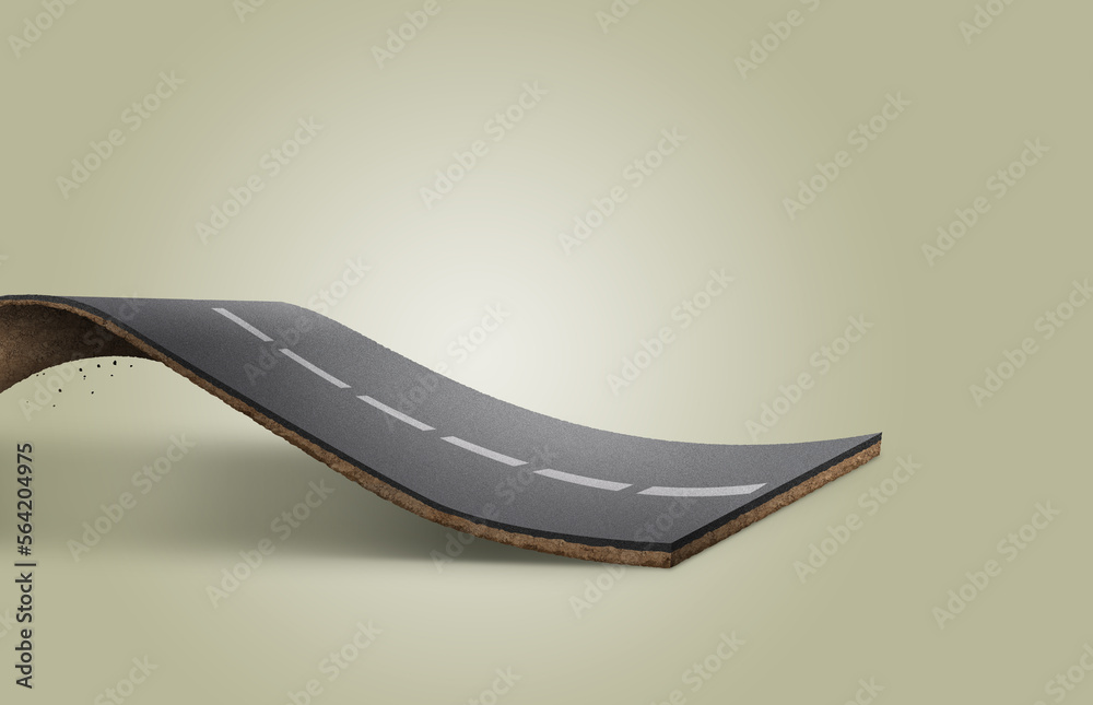 3D illustration of Curved road with white markings. road for travel and ...