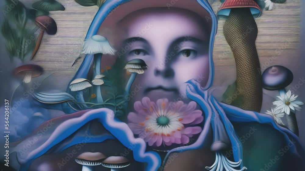 Seamless generative ai animation of surreal painting of a human face ...