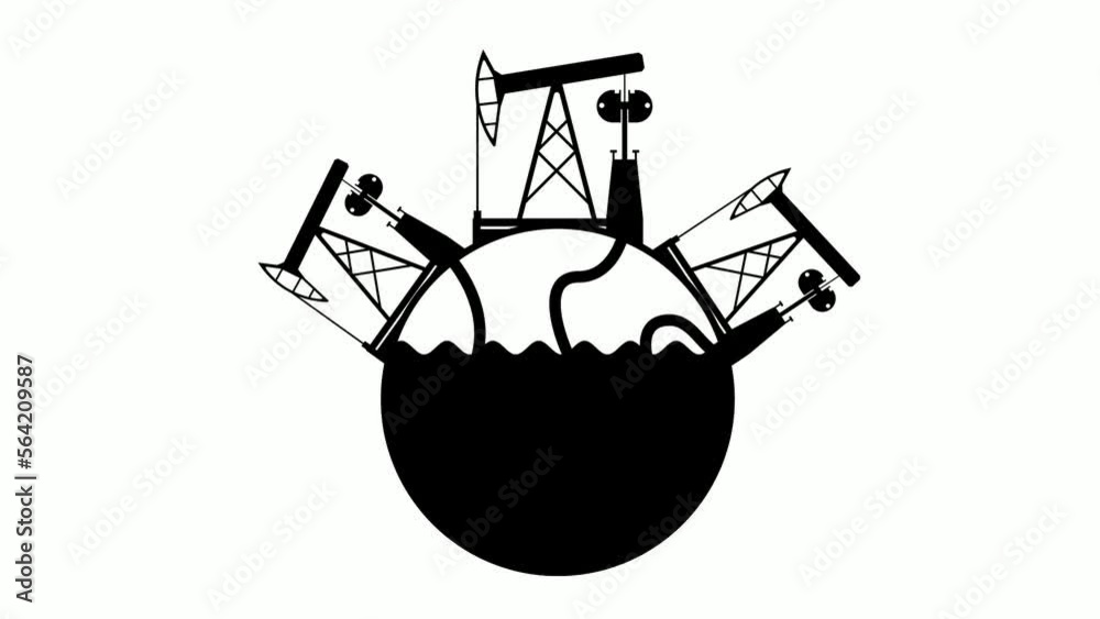 Animated industrial oil rigs pump oil from bowels of Earth. Mining ...