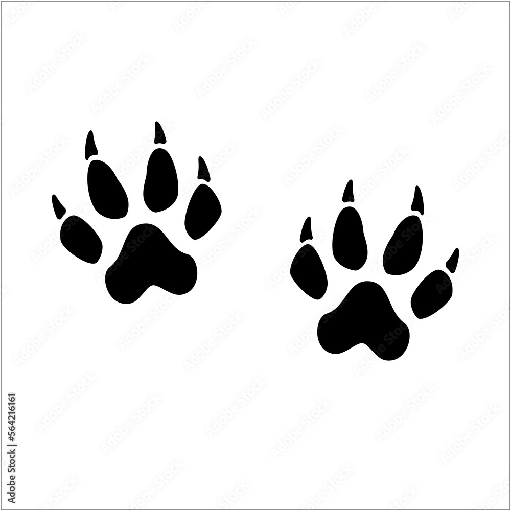 Fox paw print. A pair of fox paws. Black and white isolated in ...
