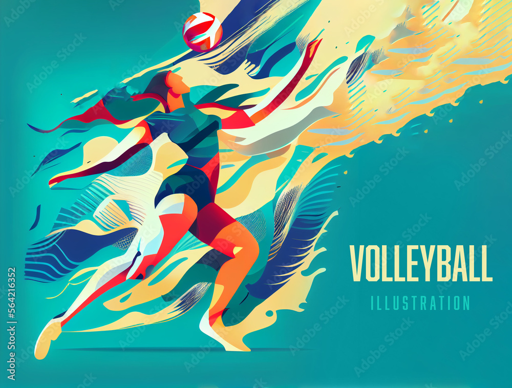 Realistic volleyball player on blue background. Volleyball player woman ...