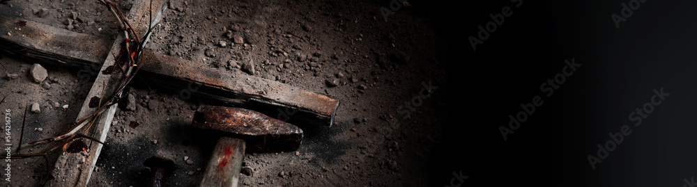 Jesus Christ Hammer And Bloody Nails And Crown Of Thorns Stock Photo ...