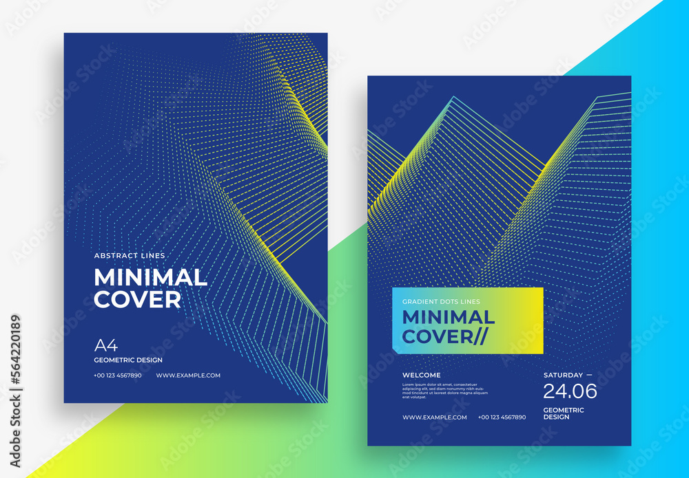 Blue Minimal Cover Layout with Geometric Lines Stock Template | Adobe Stock