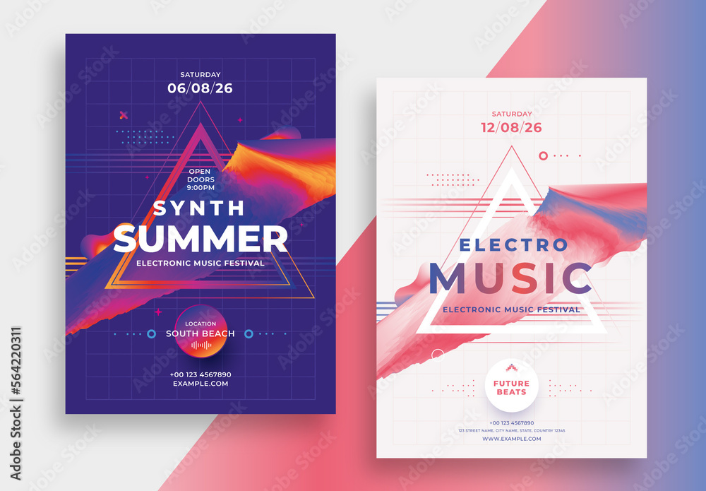 Retro Synth Electro Music Poster Layout Stock Template | Adobe Stock