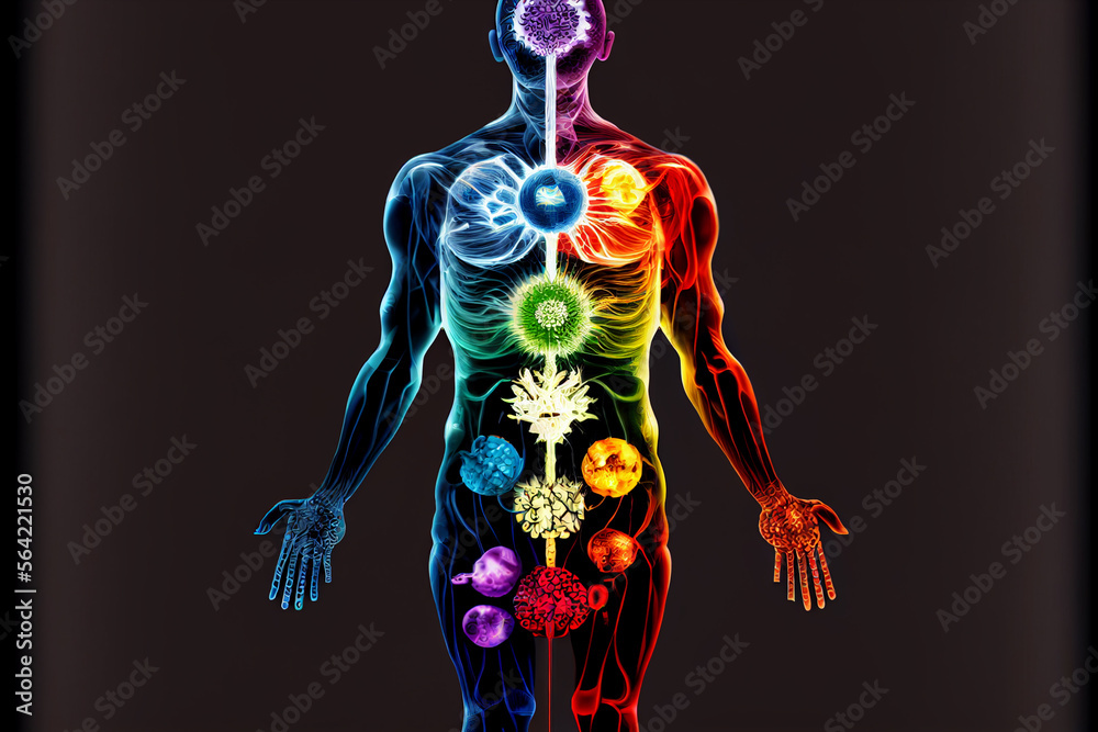 Human chakras. Places of energy accumulation on human body.. Stock ...