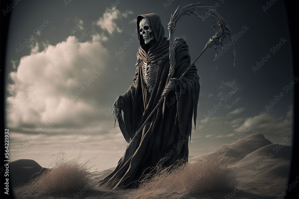 Death, the grim reaper, hooded skull generated with ai Stock ...