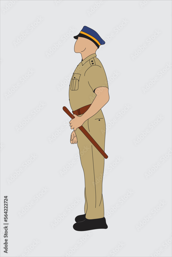 Indian Police officer standing side view. Stock Vector | Adobe Stock