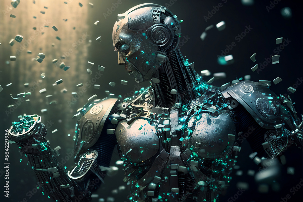 Artificial intelligence, a futuristic robot with a neural network ...