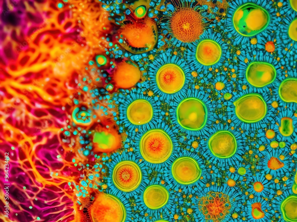 Colourful Microscopic World, A close-up view of vibrant cells, a ...
