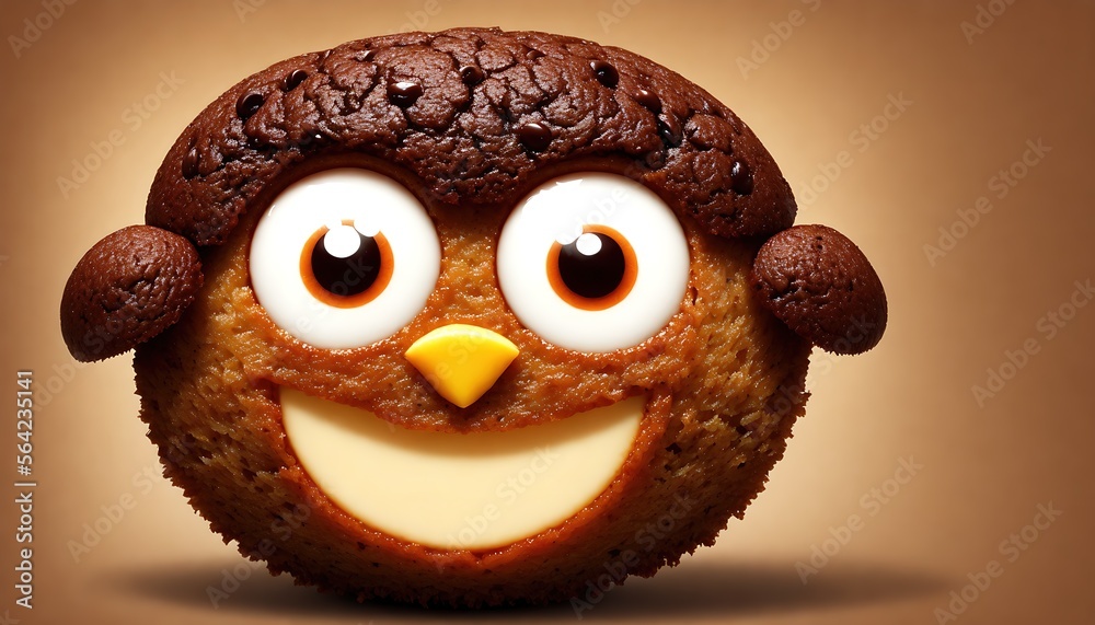 Cute muffin character with a happy face big eyes on brown background ...