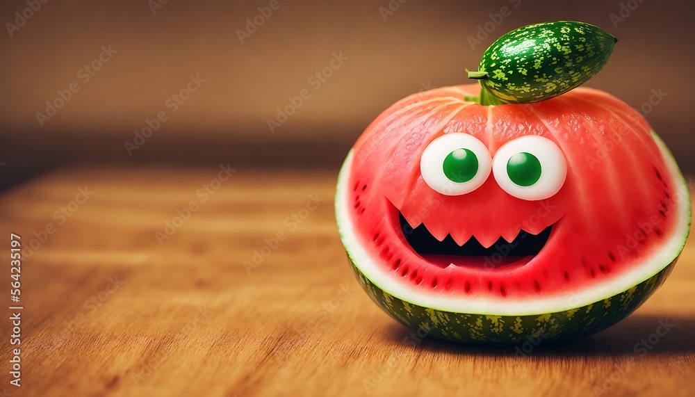 illustration of a cute watermelon character with laughing face ...