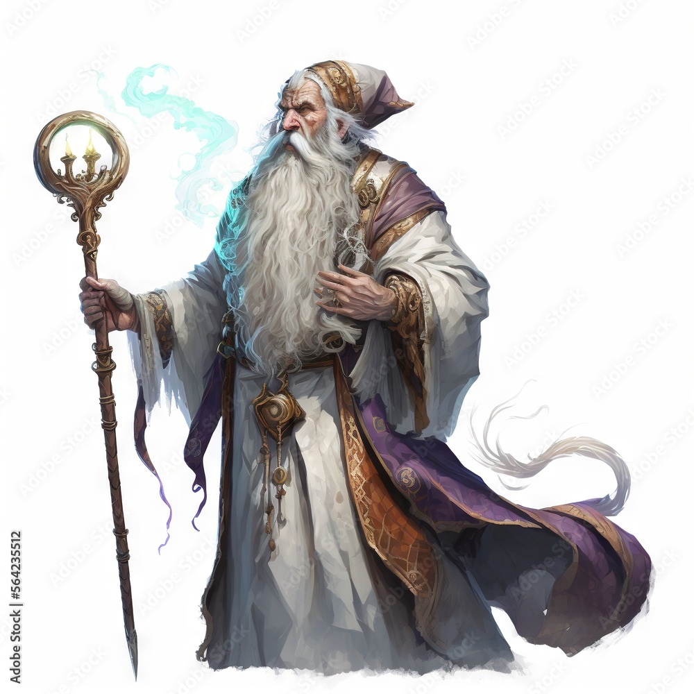 Fantasy RPG Holy Mage drawing, white background, created with ...