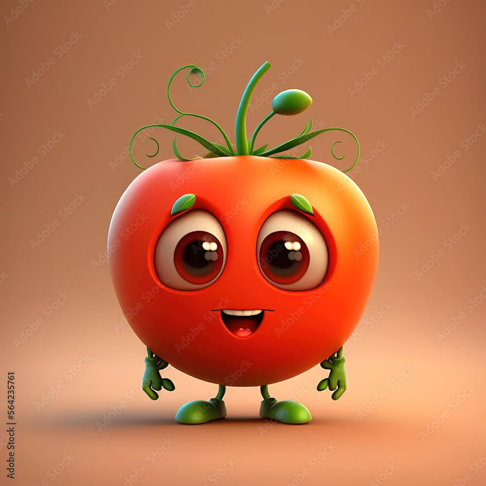 Cute Happy Tomato Character Cartoon 3D. Generative AI Stock ...