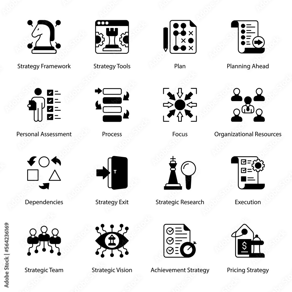 Vetor de Strategy Framework, Strategy Tools, Plan, Planning Ahead ...
