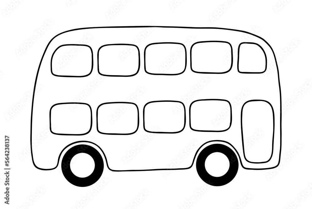 Cartoon vehicle - bus, double-decker. Vector outline children ...
