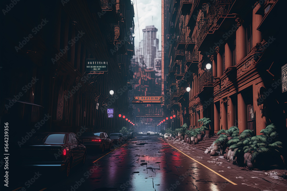 Street landscape scene in anime style, illustration, digital art. Ai ...