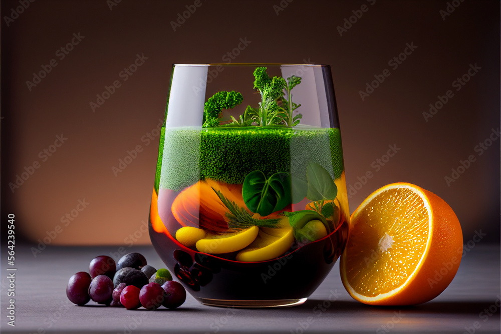 Detox cocktail of fresh fruits and vegetables with a clear glass glass ...