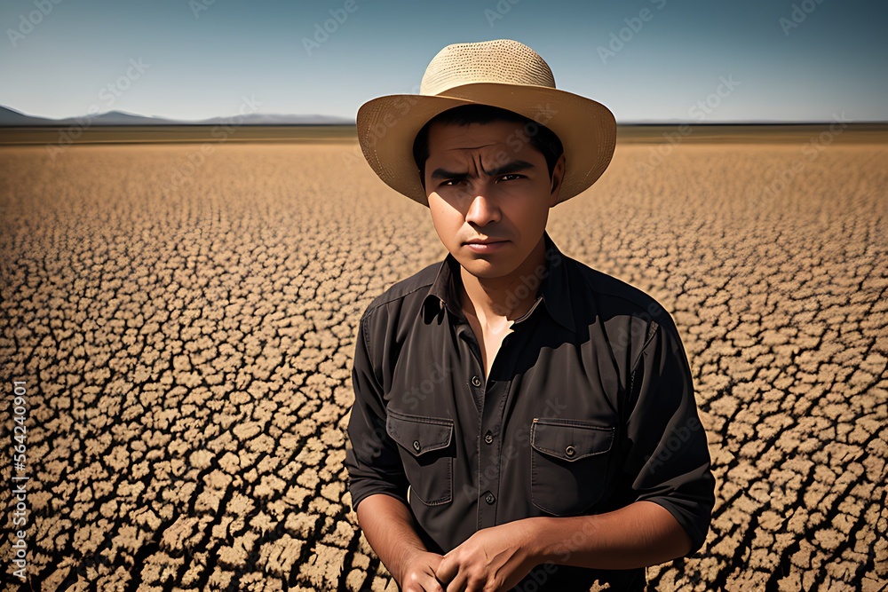 The Lonely Farmer in a Dry Field, drought stricken field climate change ...