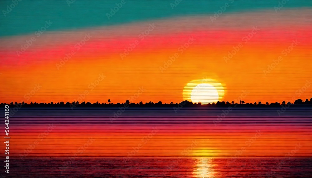 vintage retro striped sunset graphic illustration of a sunset- created ...