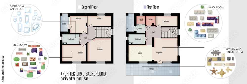 Floor Plan with furniture set top view for interior design of a house ...