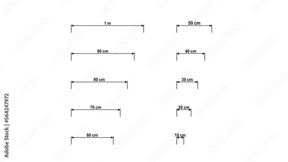 black dimensions from 100 cm to 10 cm isolated on white, PNG ...