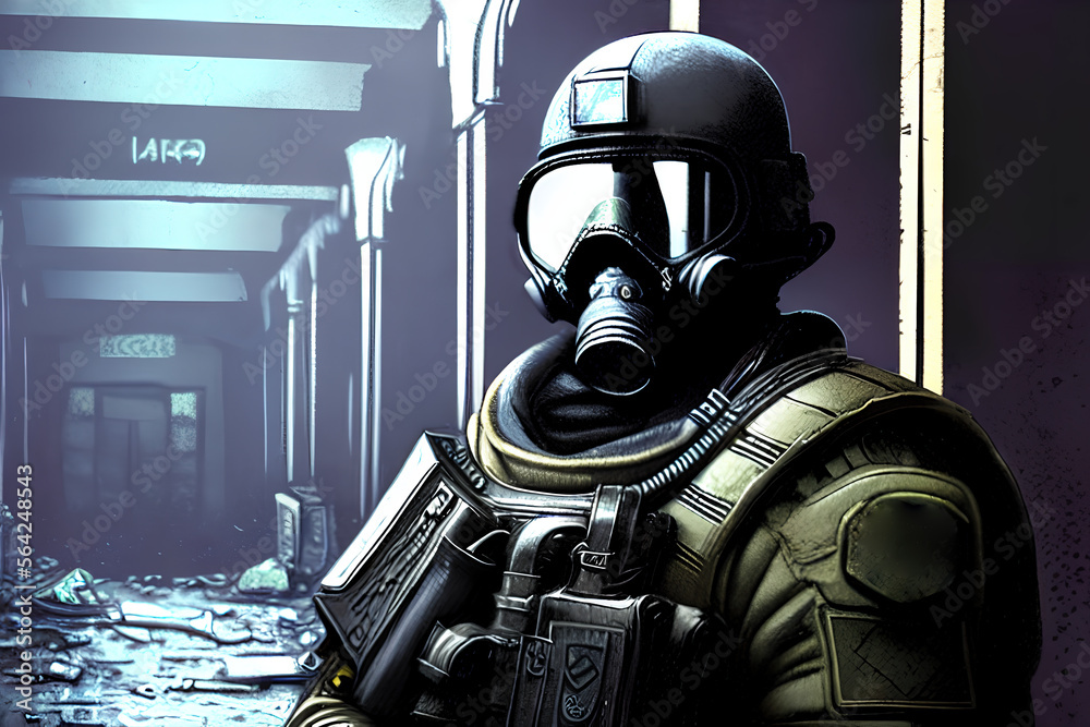 soldier with a gas mask, Ukrainian, war, city, spec ops soldier lurking ...
