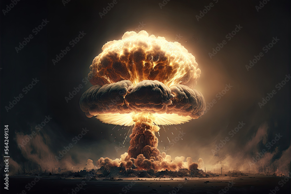 mushroom cloud after nuclear explosion in the night sky Stock ...