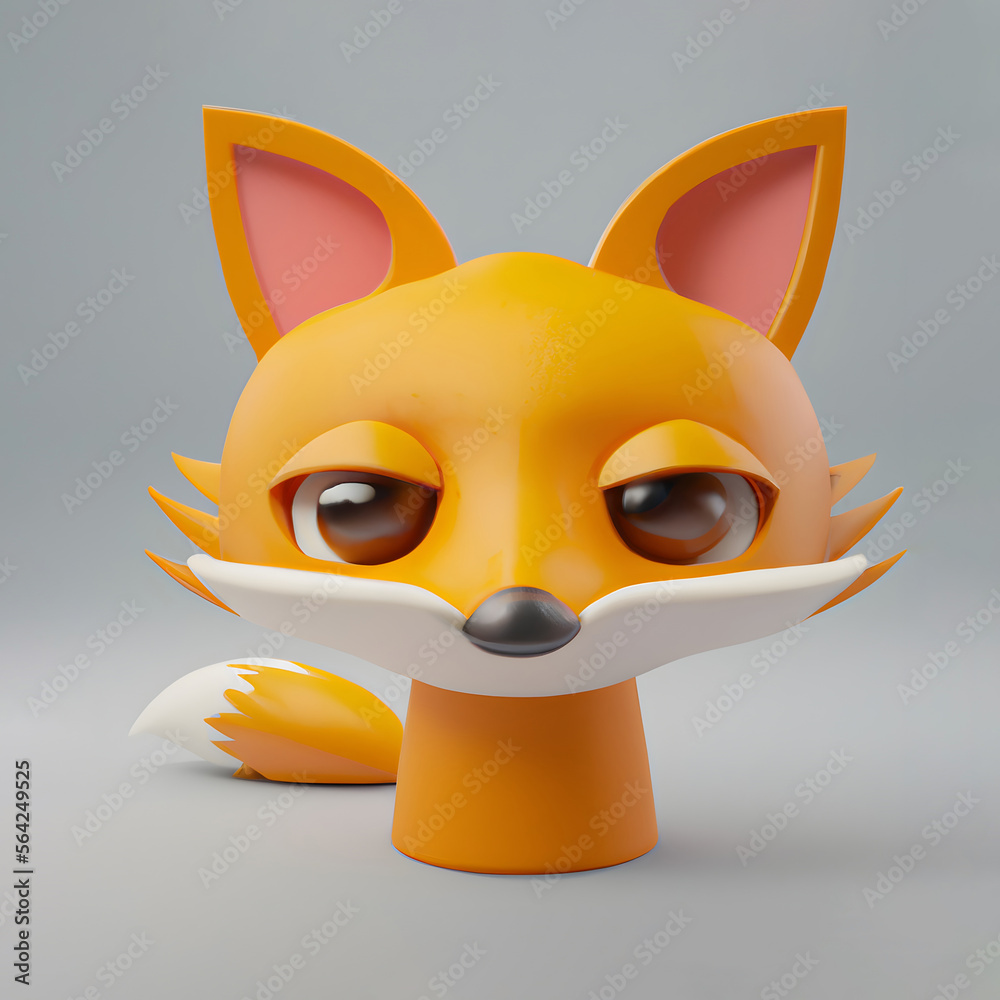 Cute fox emoji character with big eyes on a grey background, generative ...