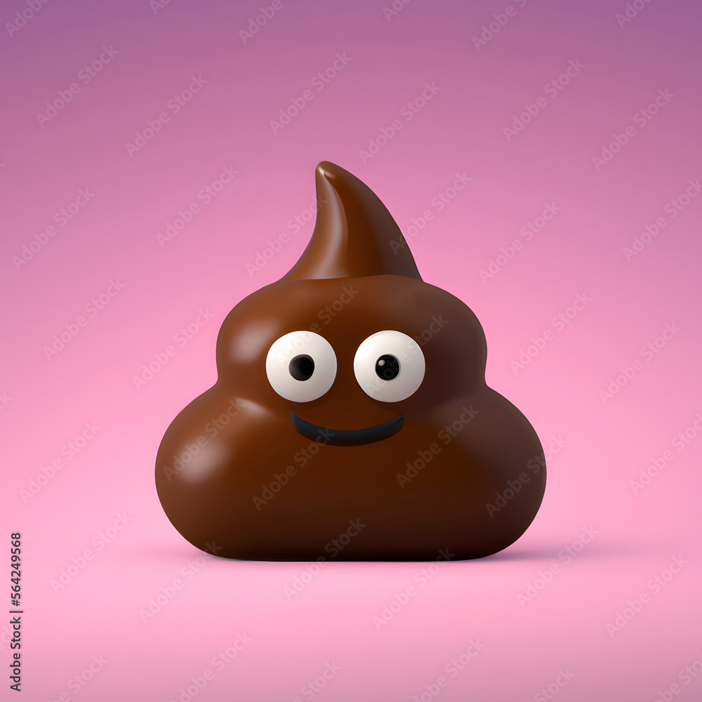 Cute smiling poo emoji character with big eyes on a pink and purple ...