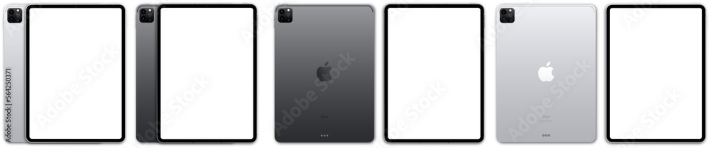 Set of New iPad pro by Apple Inc. Blank screen ipad and back side ipad ...
