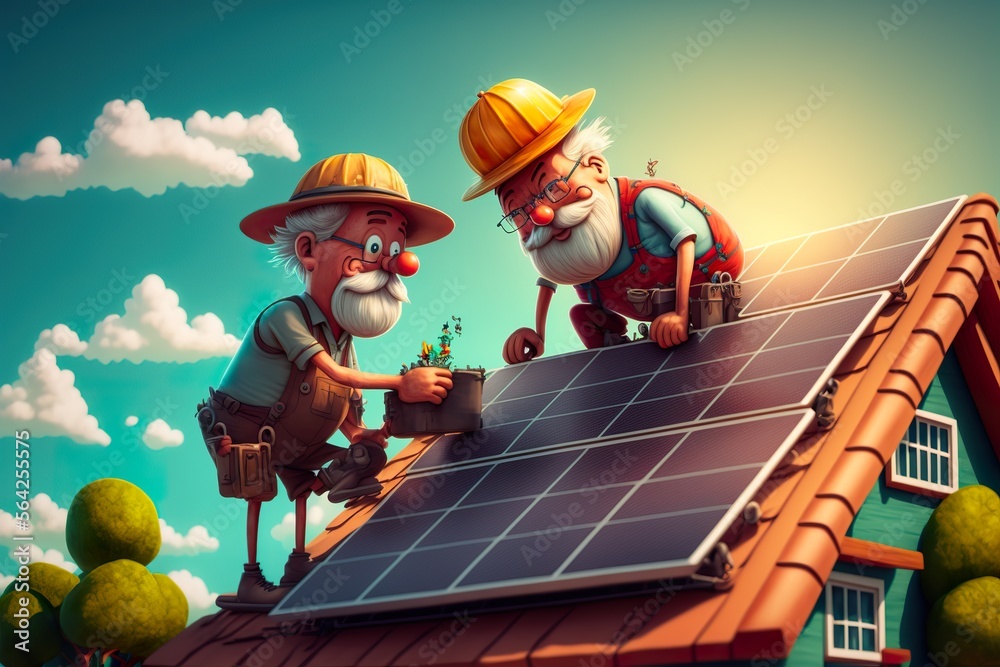 Cartoon - Zwei alte Männer bauen Ihre Solaranlage selbst auf ...