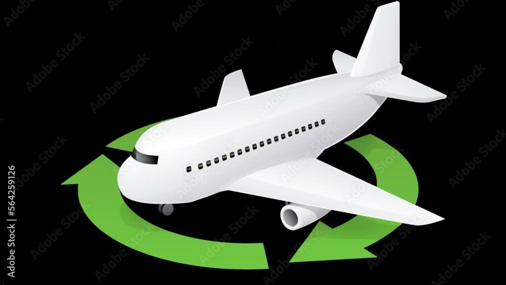 Animation loop of a white airliner around which the circular symbol ...