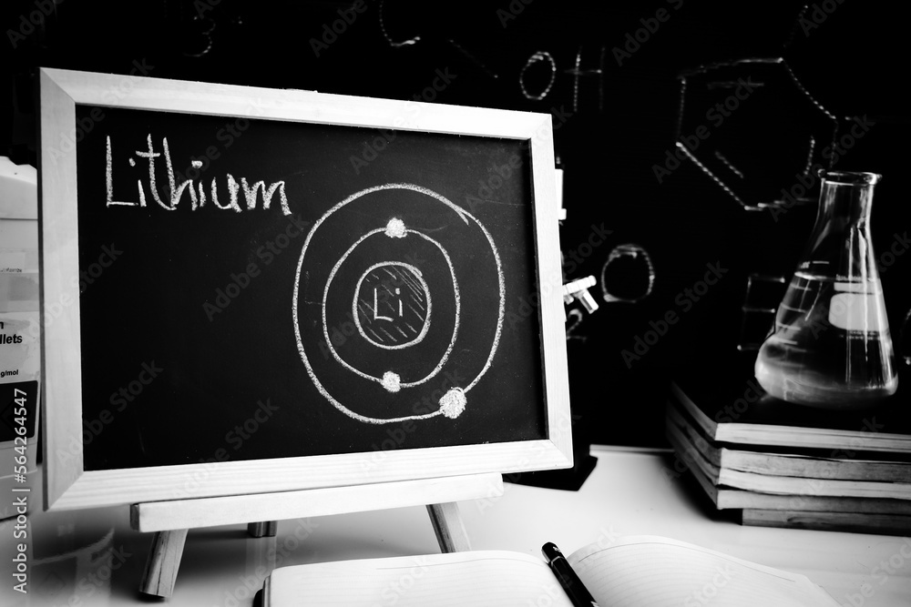 Lithium and symbol structural formula chemical write on the blackboard ...