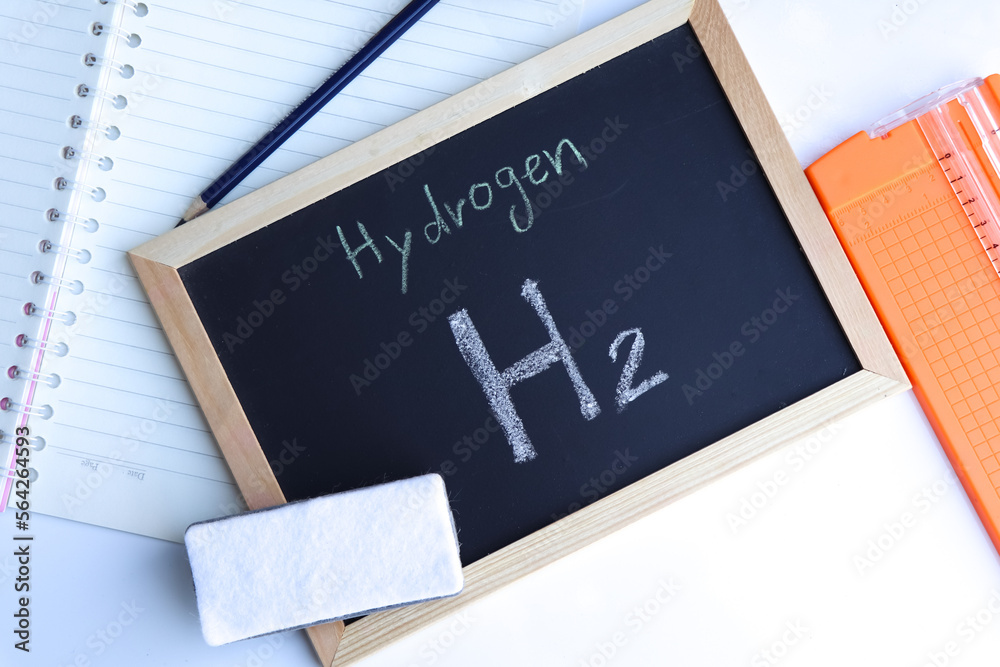Hydrogen and symbol structural formula chemical write on the blackboard ...