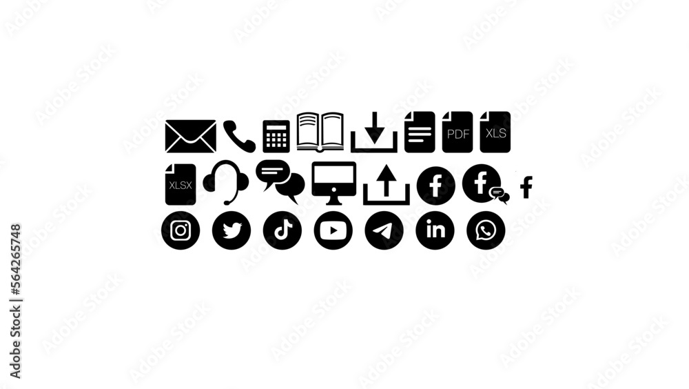 simple icons for the web site, black transparent silhouettes of icons ...