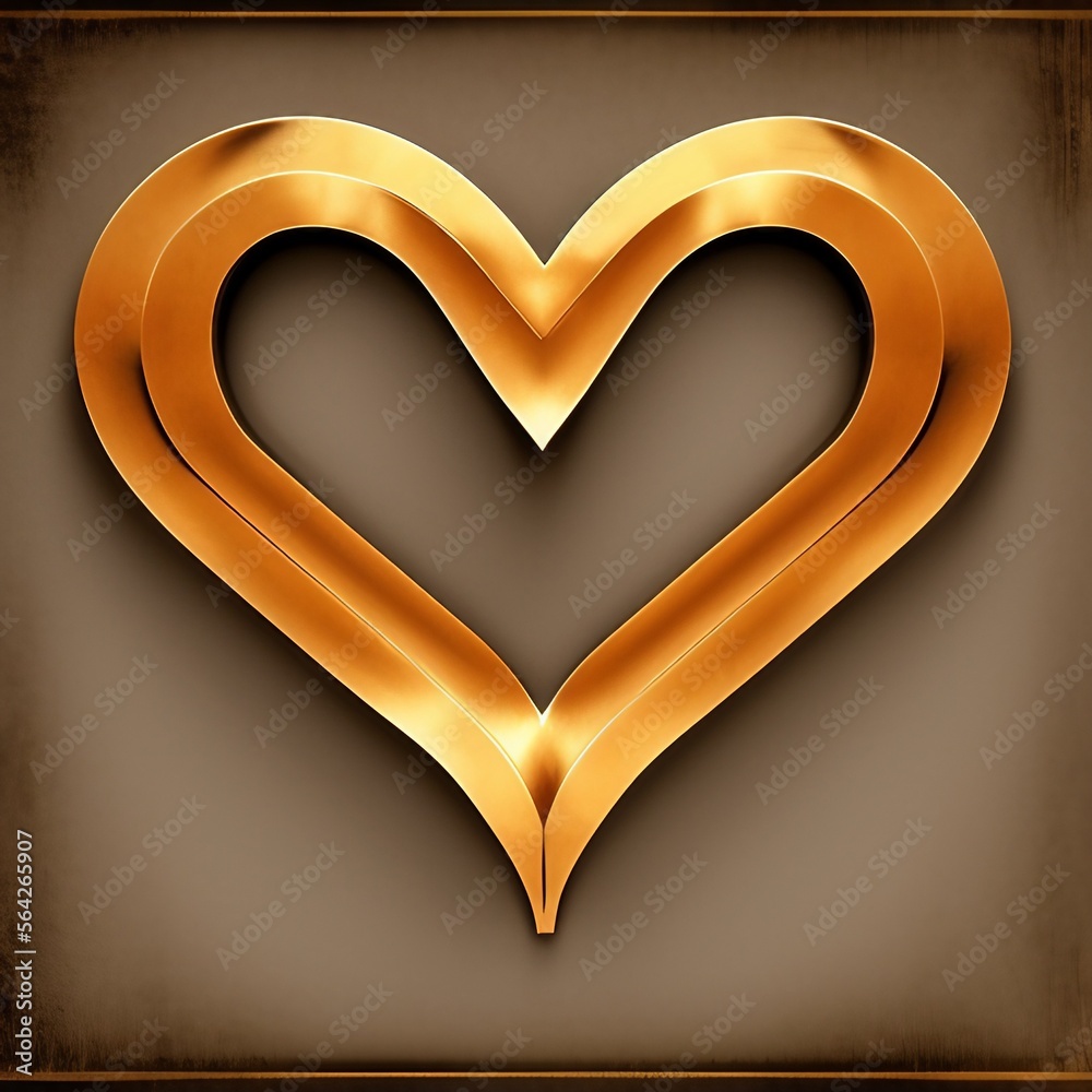 Coeur en relief composé d'un double contour doré, avec des reflets ...