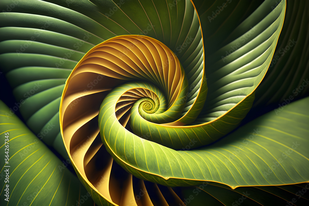 Tropical exotic leaf twisted into a spiral. Idyllic nature. Perfection ...